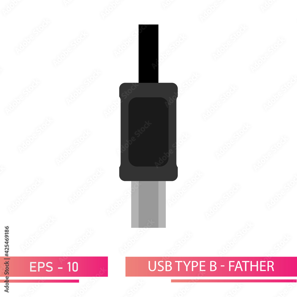 USB type B, plug image. Father. On a white background. Flat vector ...