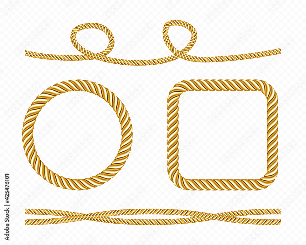 Vetor de Gold silk cords, round and square frames of satin rope, golden ...