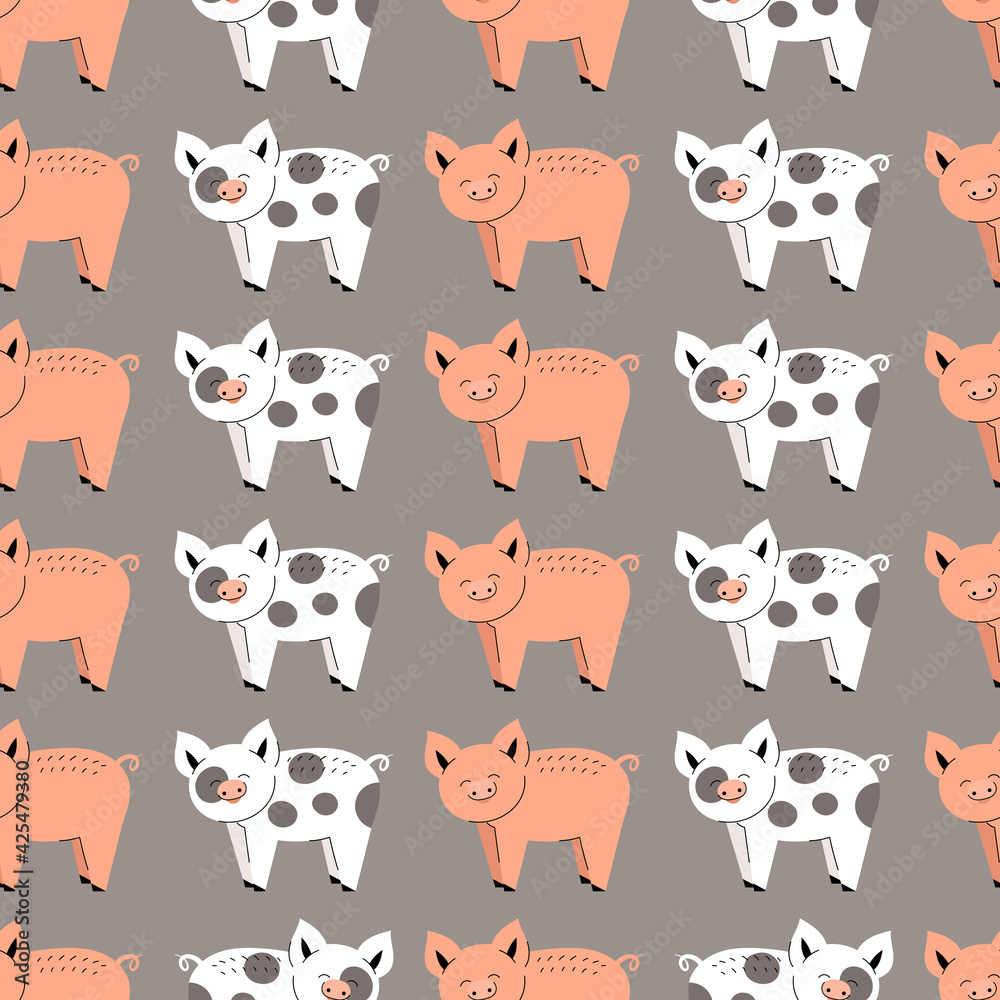 Seamless pattern with cute pigs. Background with farm animals ...