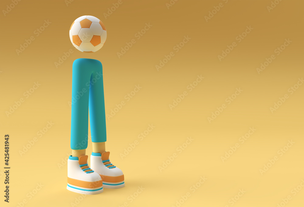 3d render, funny cartoon character sportsman, legs with football ...