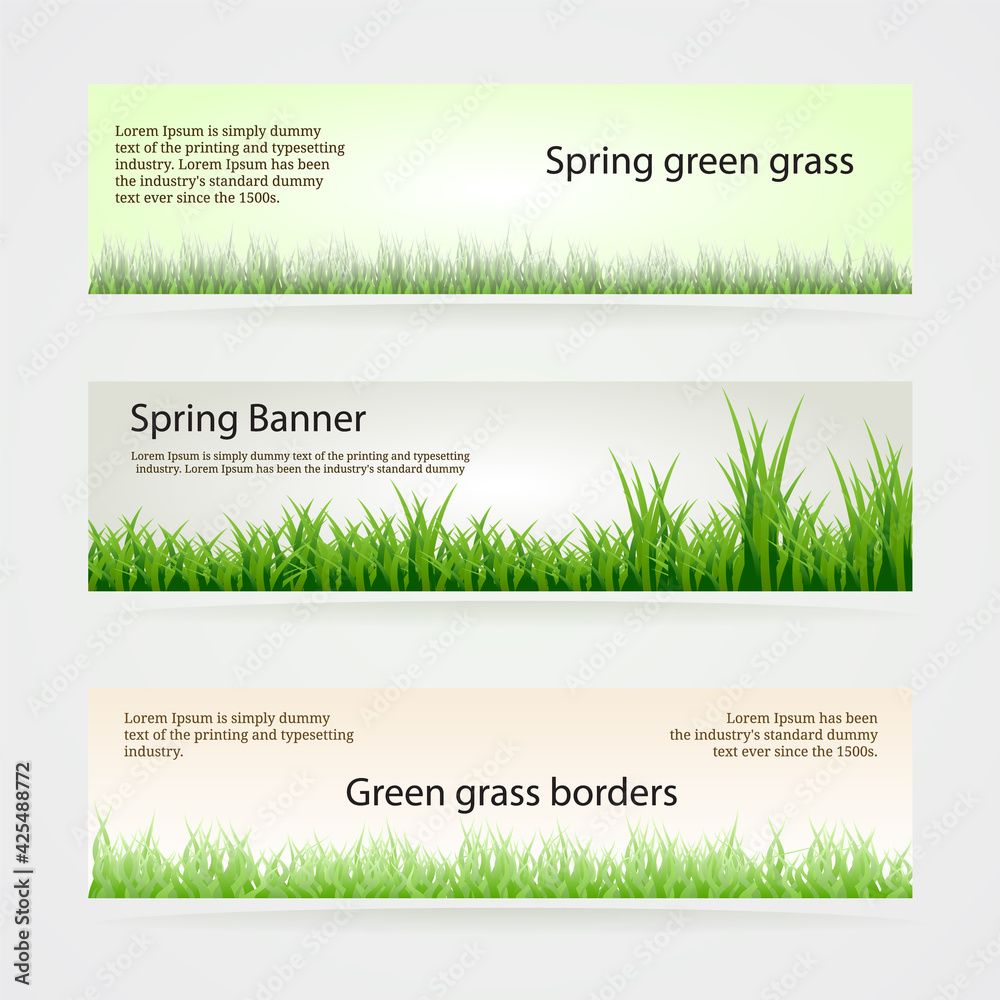 Set of green grass banners in different shades of green lengths and ...