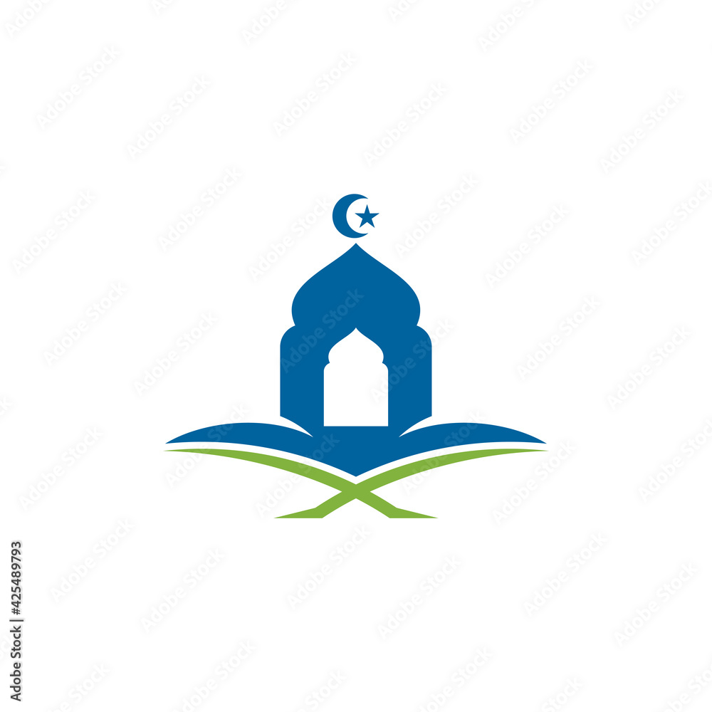 Book with Mosque logo design vector illustration, Creative Islamic logo ...