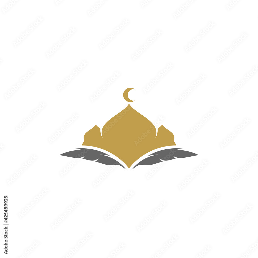 Feather with Mosque logo design vector illustration, Creative Islamic ...