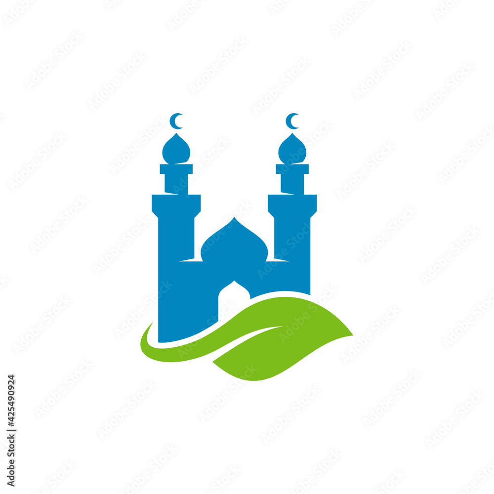 Mosque Leaf logo design vector illustration, Creative Islamic logo ...