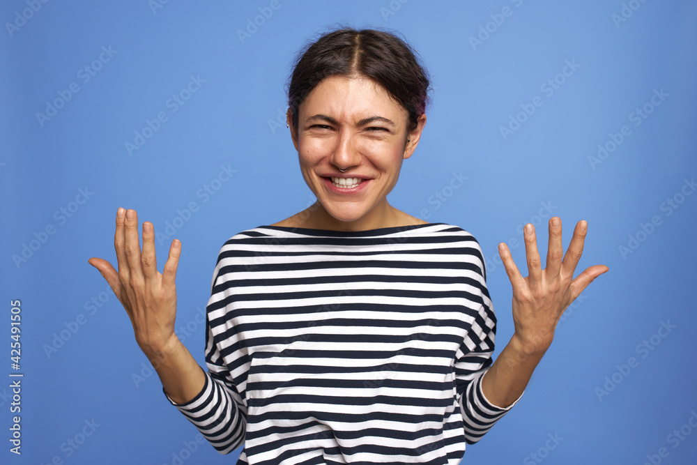 Genuine human facial expressions, feelings and reactions. Studio image ...