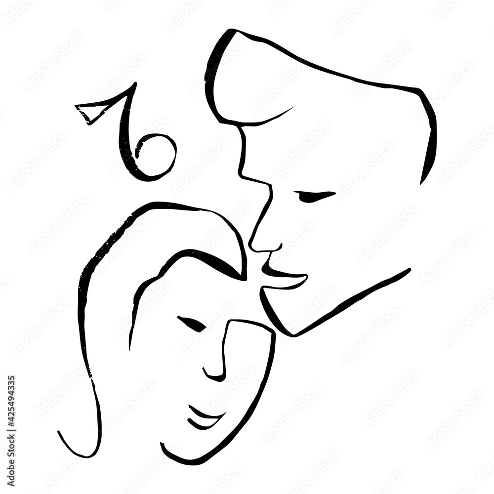 Abstract face line art. Passion couple and kissing man and women ...