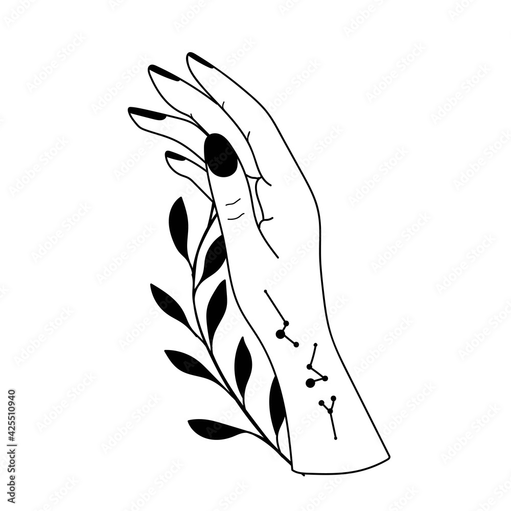 Hand drawn hand with Magic Symbols, Magic astrological symbols vector ...