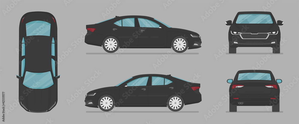 Vector sedan auto. Car from different sides. Side view, front view ...