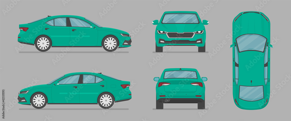 Vector sedan auto. Car from different sides. Side view, front view ...