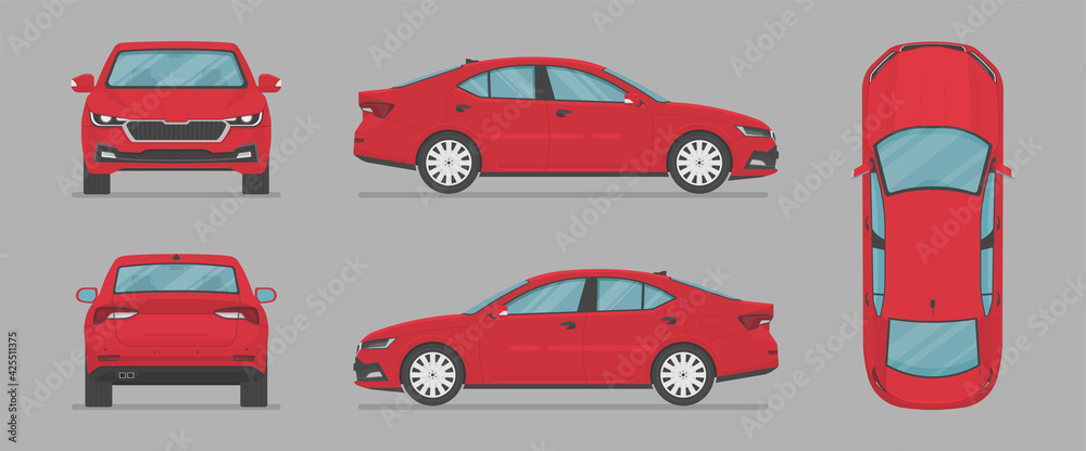 Car in different view. Front, back, top and side car projection. Flat ...