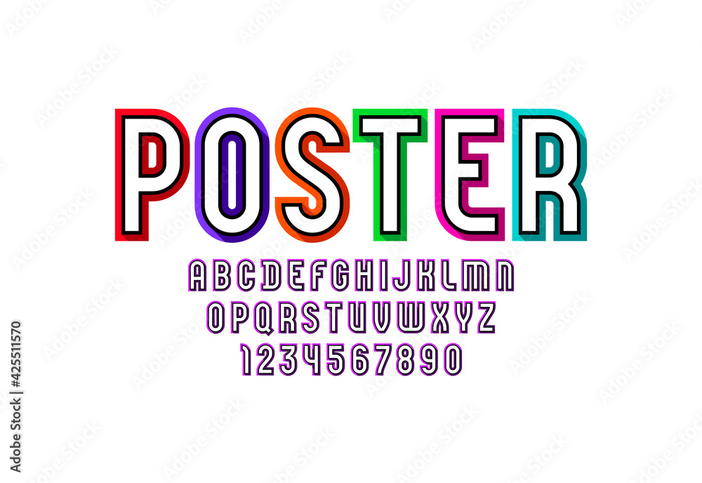 Multi colored font, trendy bright alphabet, condensed capital modern ...