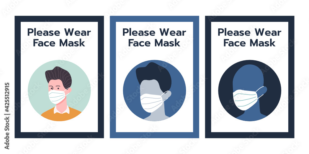 Please wear face mask poster with wearing instruction by cartoon man ...