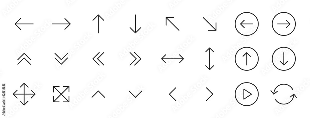 Set of 24 Arrows web icons in line style. Arrow, arrows. Vector ...