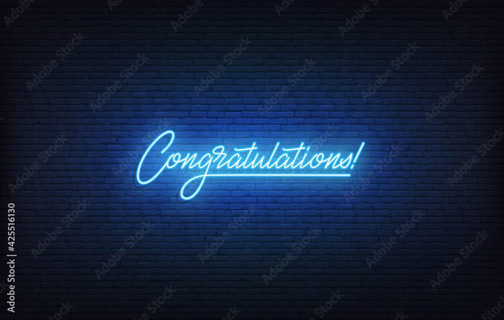 Congratulations neon sign. Glowing neon lettering Congratulations ...
