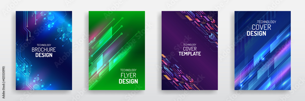 Technology modern brochure templates. Science and innovation hi-tech ...