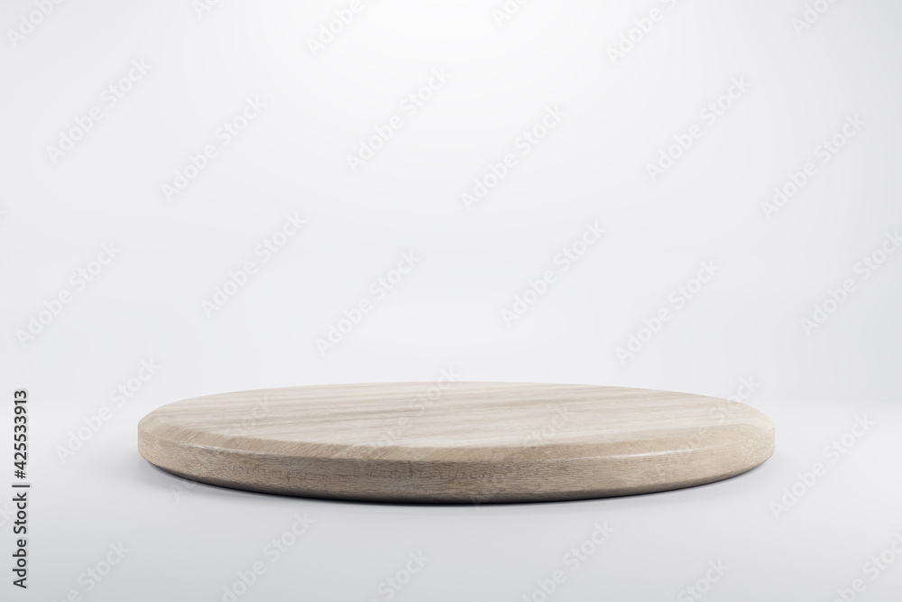Round wooden stand on light background. 3D rendering, mockup Stock ...