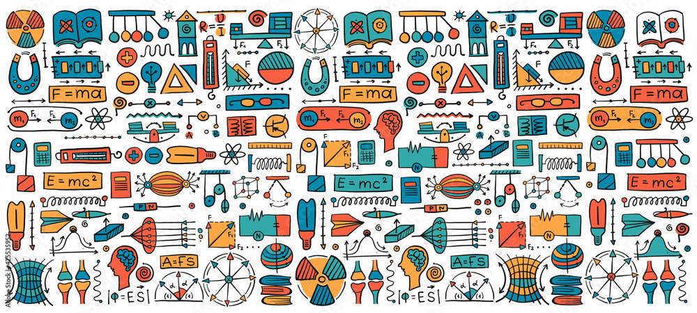 Physics icons, sign and symbols. Seamless Pattern Background for your ...