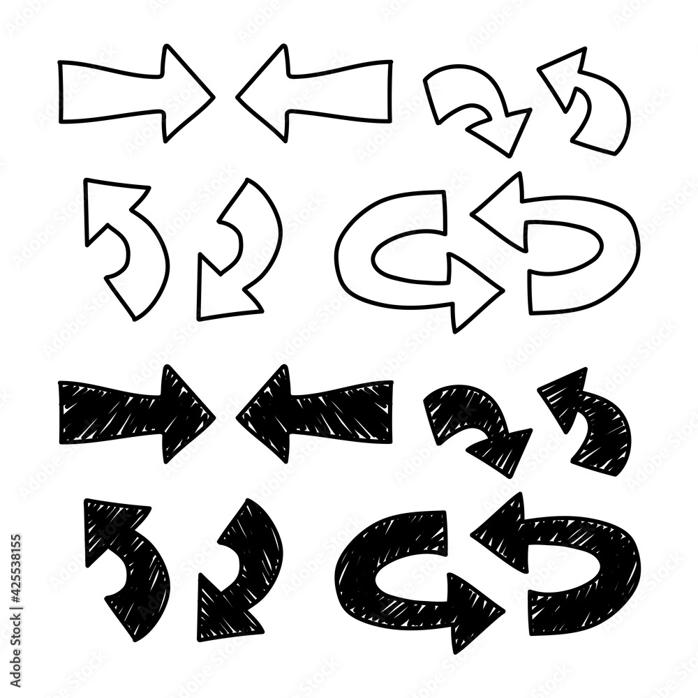 Set of hand-drawn arrows isolated on a white background. Arrows with ...