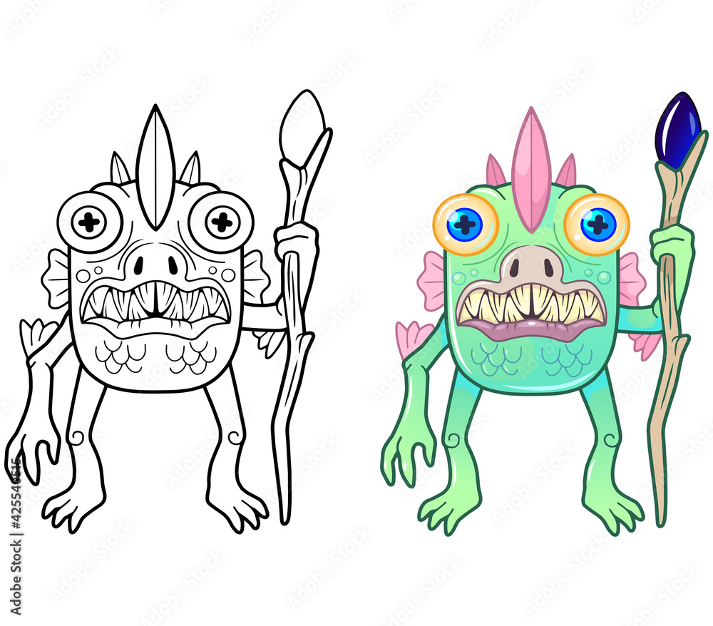 cartoon swamp monster, coloring book, funny illustration Stock Vector ...