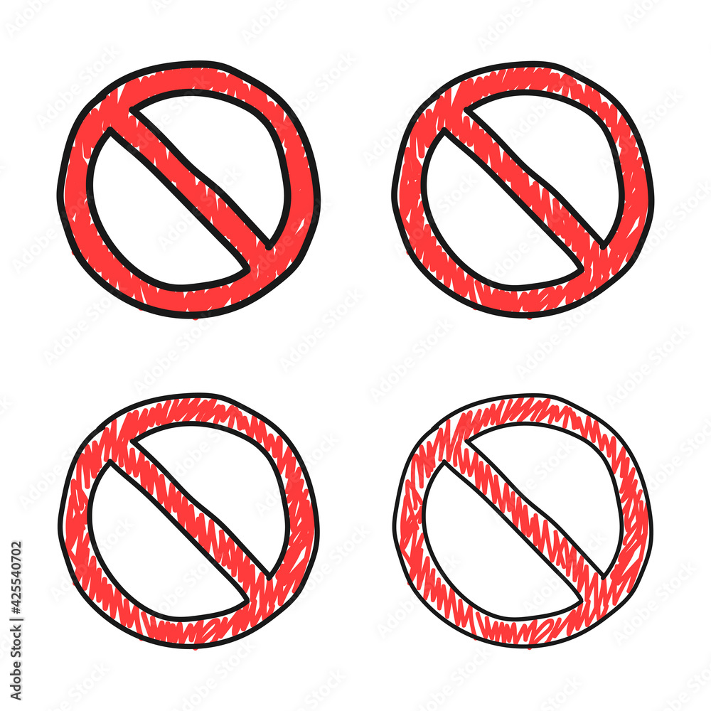 Set of hand-drawn prohibition signs isolated on white background ...