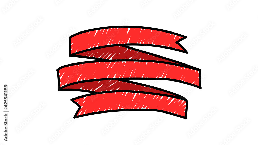 Hand drawn red ribbon isolated on white background. Decorative ribbon ...