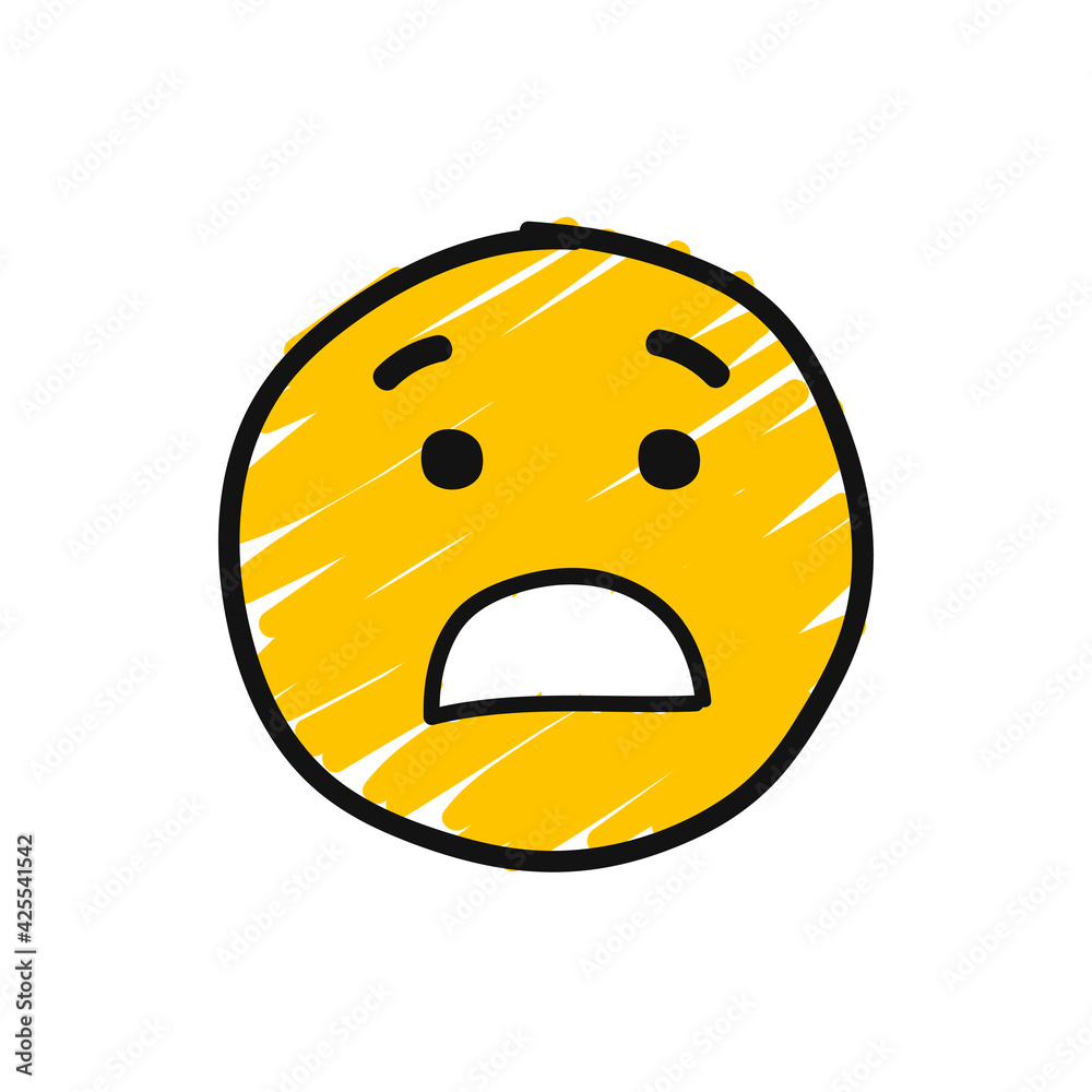 Scared hand-drawn emoticon isolated on white background. Vector ...