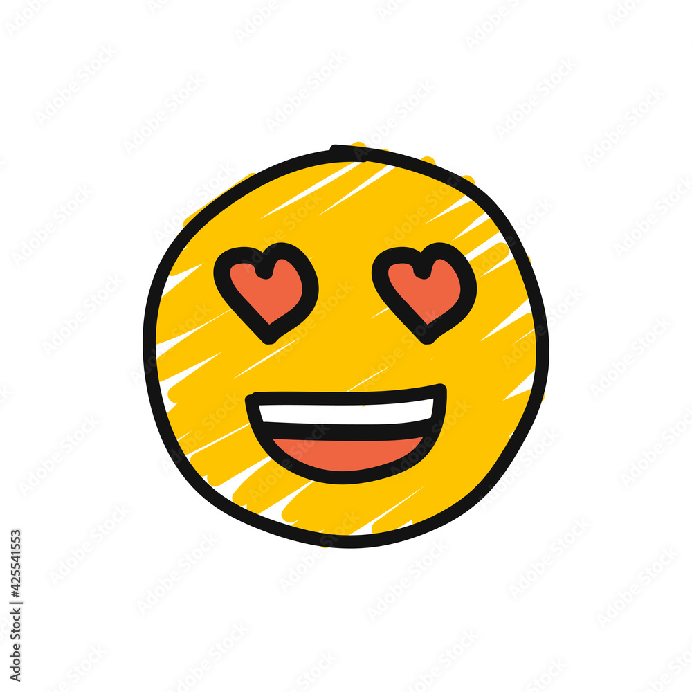 Hand-drawn enamored emoticon isolated on white background. Vector ...