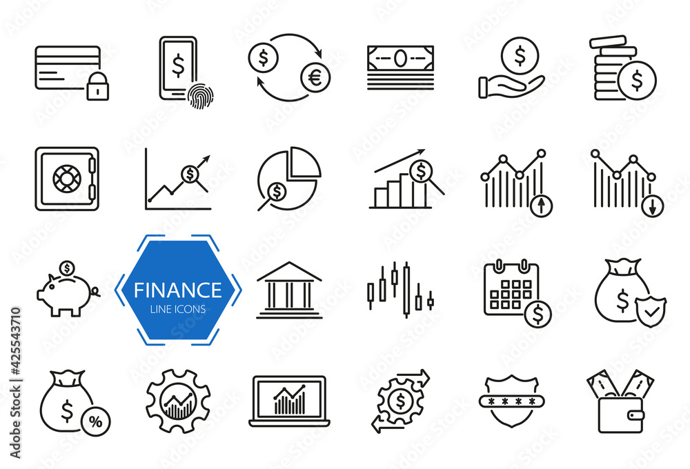 Set of financial icons. Money, finance, payment line icons. Finance and ...