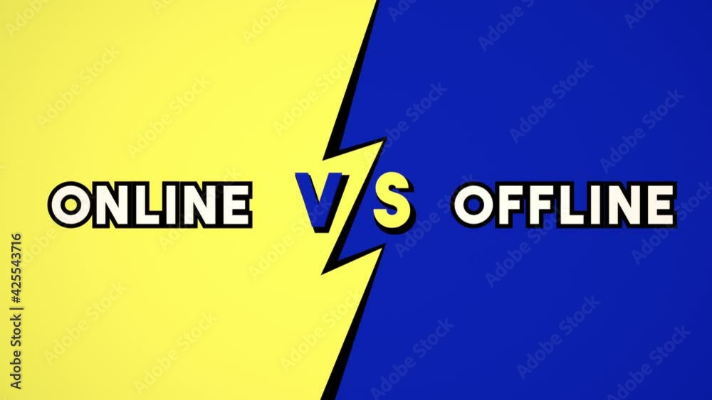 Versus concept, bold toon style: online vs offline. A visual contrast ...