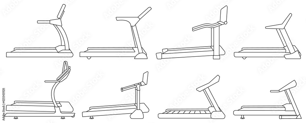 Treadmill vector outline set icon. Vector illustration runner equipment ...