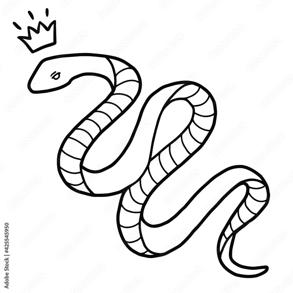 A snake in a crown. Sketch for a tattoo. Esoteric symbol. Black outline ...