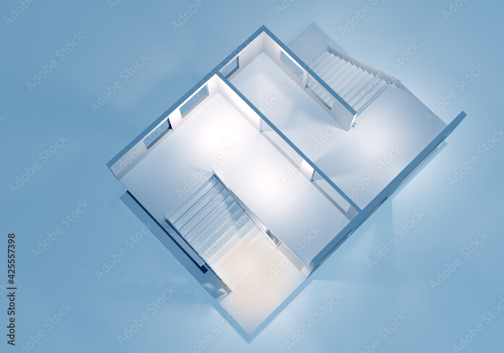 Layout of house without roof. Open top building layout. Three ...