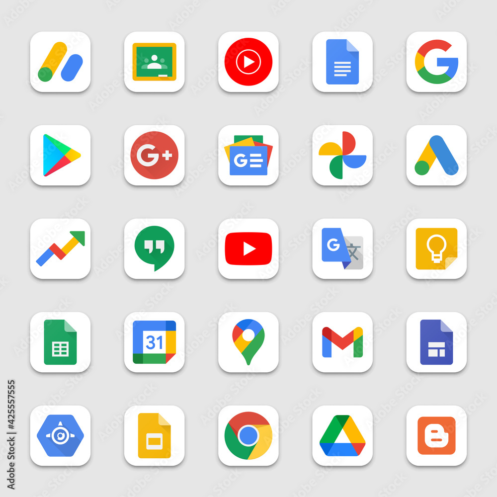 Google products and programs logo on a white background. Google icons ...