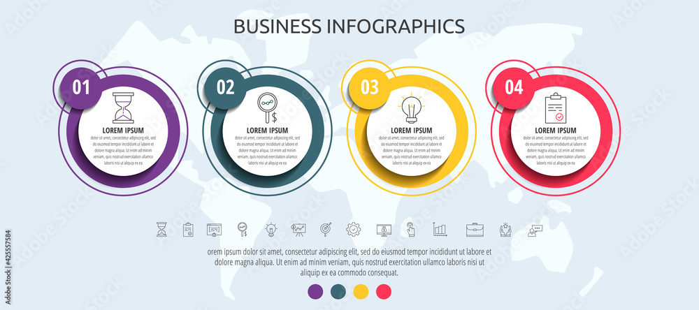 Modern and simple flat vector circles infographic with four steps ...