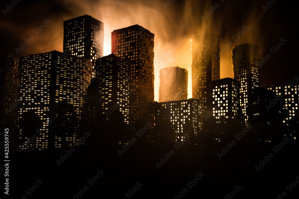 Cartoon style city buildings. Realistic city building miniatures with ...