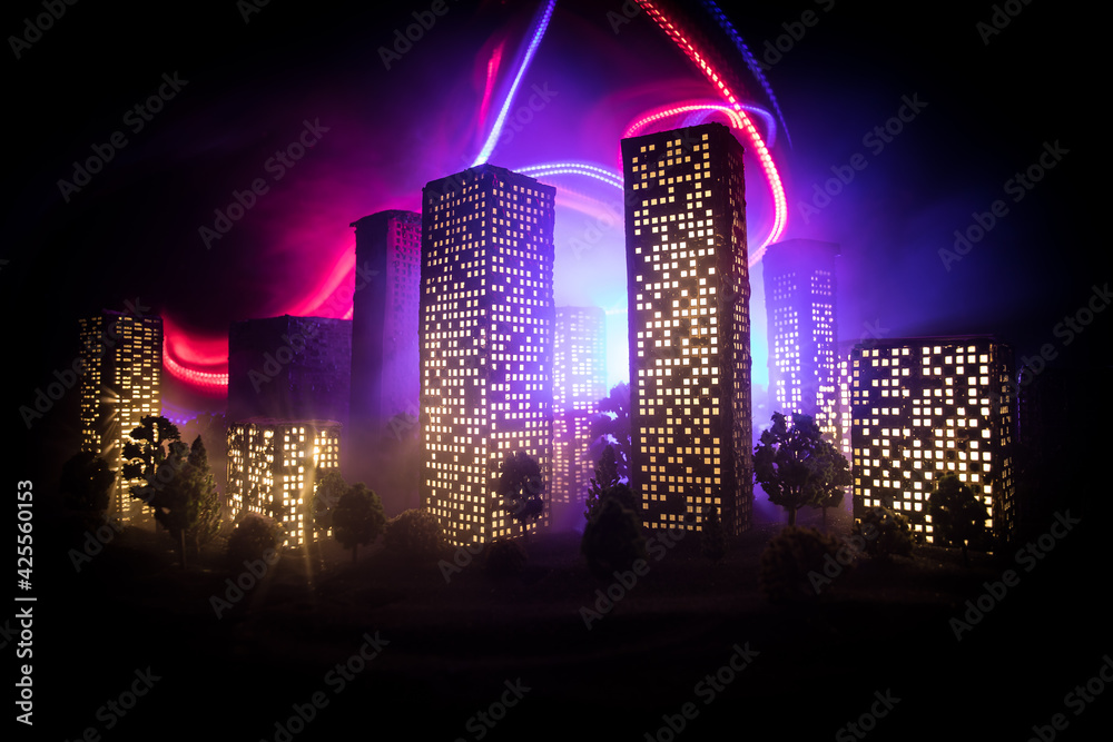 Cartoon style city buildings. Realistic city building miniatures with ...