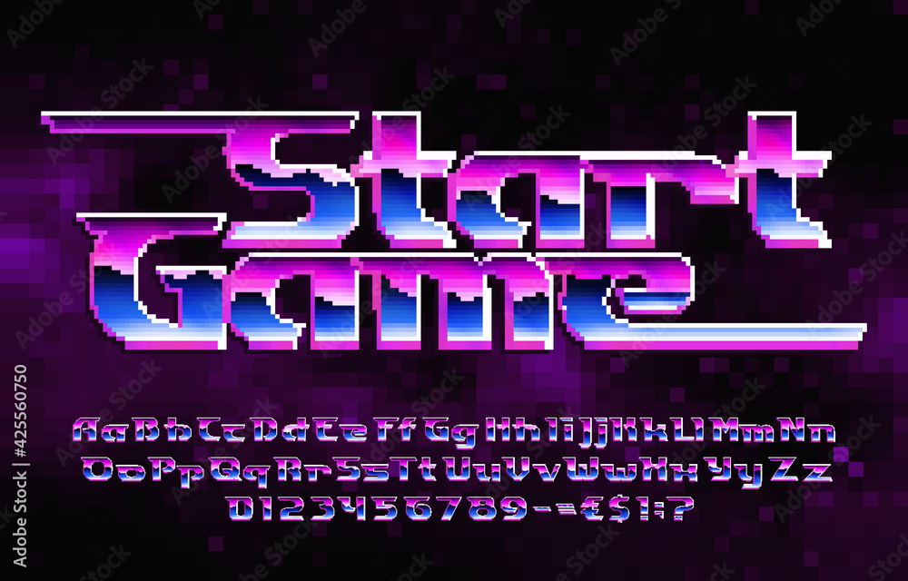Start Game alphabet font. Pixel letters, numbers and punctuations ...