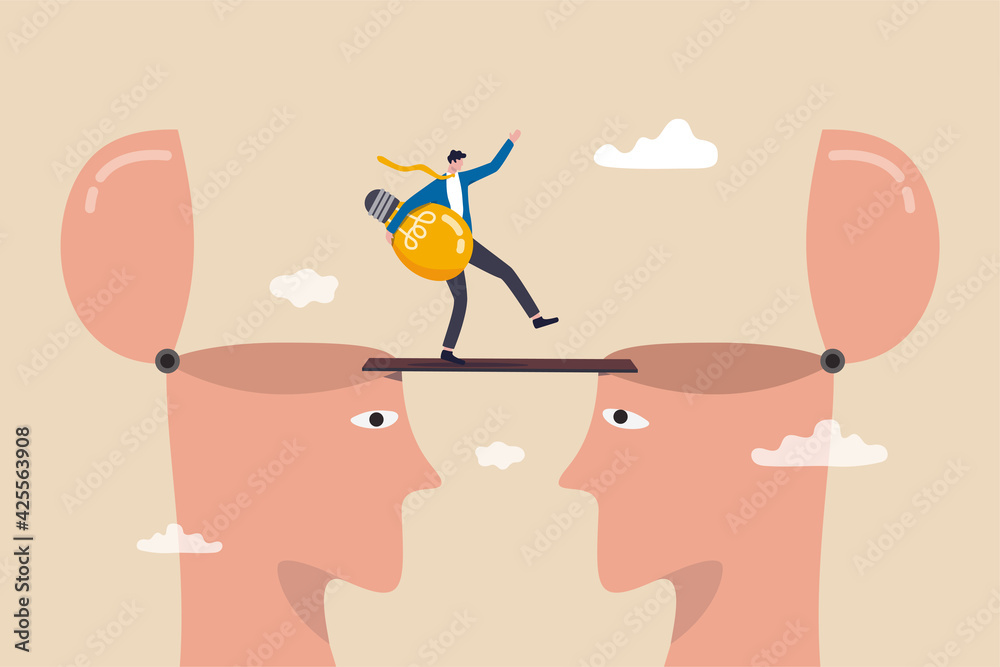 Vetor de Knowledge transfer or idea sharing between employee or ...