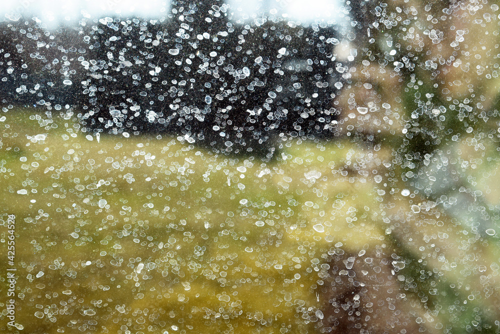 Dirty glass of kitchen window with stains and dust, view from the ...