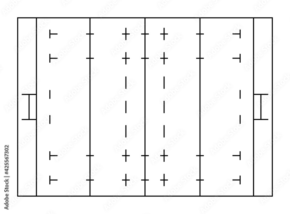 rugby sports field markings lines. Outline rugby playground top view ...