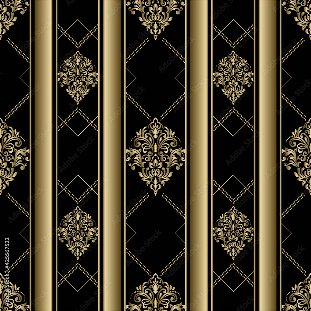 Seamless damask pattern for background or wallpaper design. Black and ...
