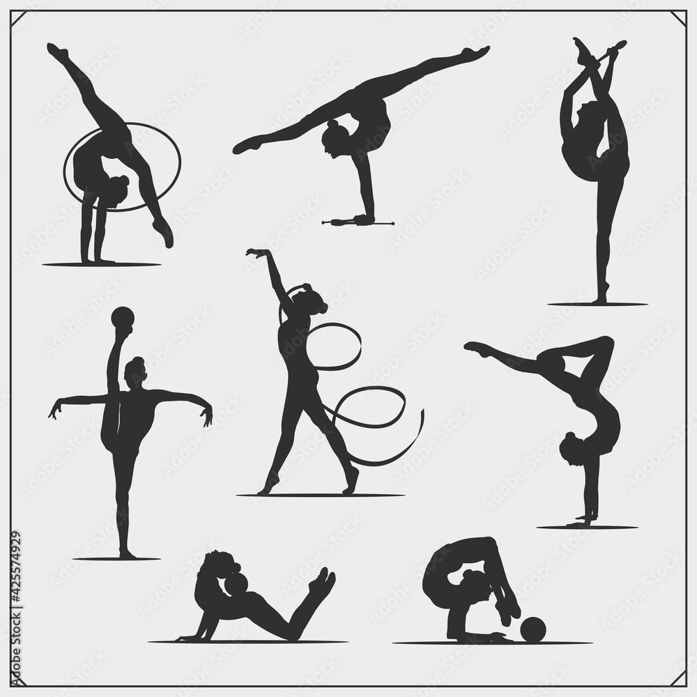 Vector set of rhythmic gymnastics silhouettes. Female silhouettes of ...
