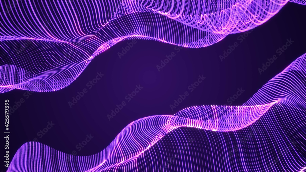 Abstract purple hologram energy line grid wave flowing in cyberspace ...