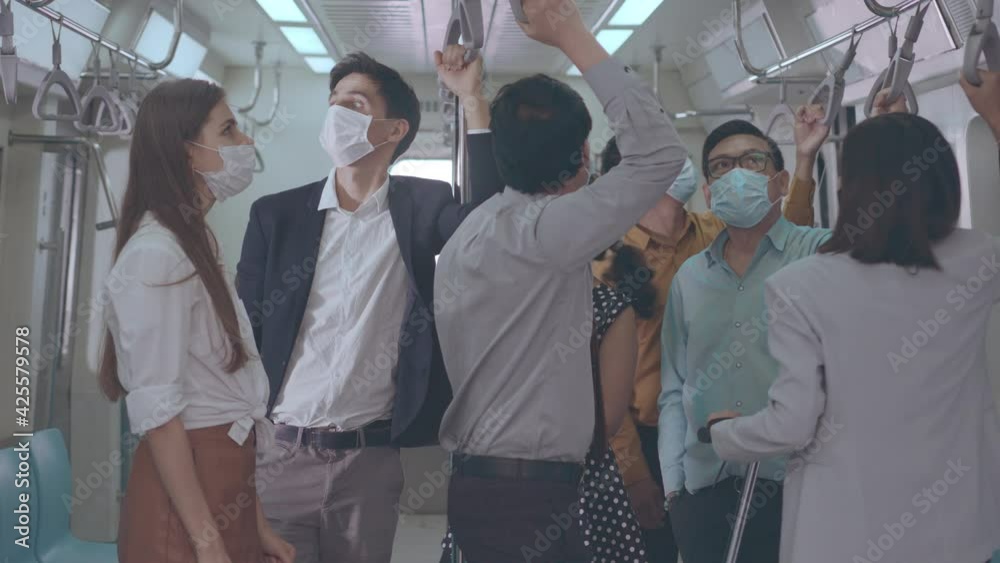 Cinematic scene of people are panicking in metro train , malfunction ...