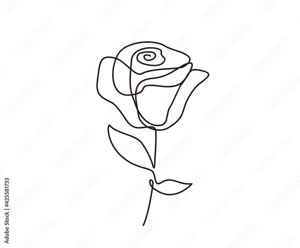 Minimalist rose flower design. Continuous line drawing of rose flower ...