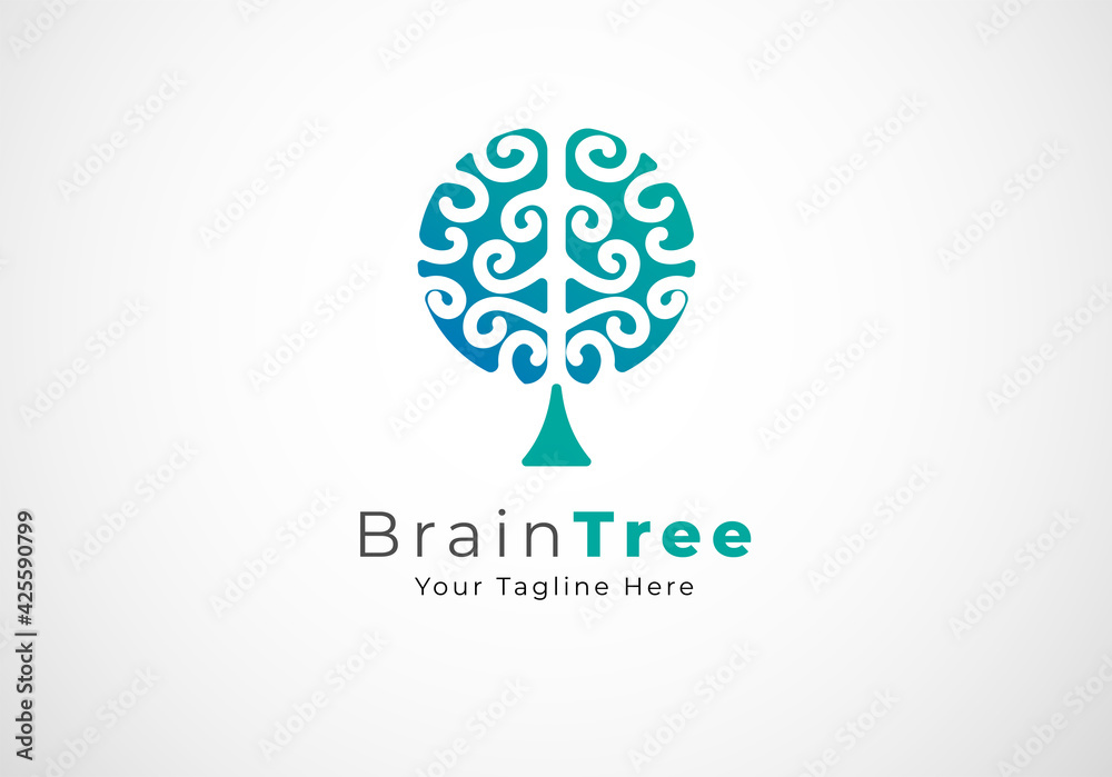 Brain Logo, brain and tree symbol of growth combination, flat design ...