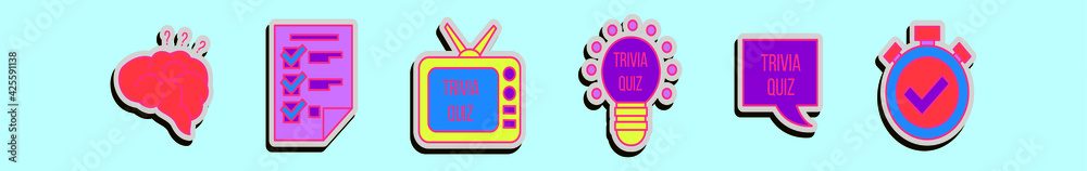 set of trivia quiz cartoon icon design template with various models ...
