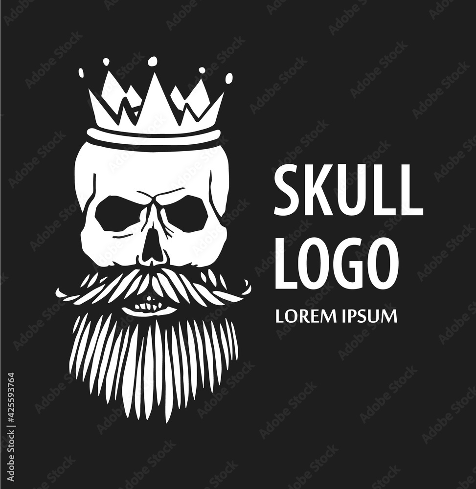 skull in crown with beard and mustache isolated vector illustration ...