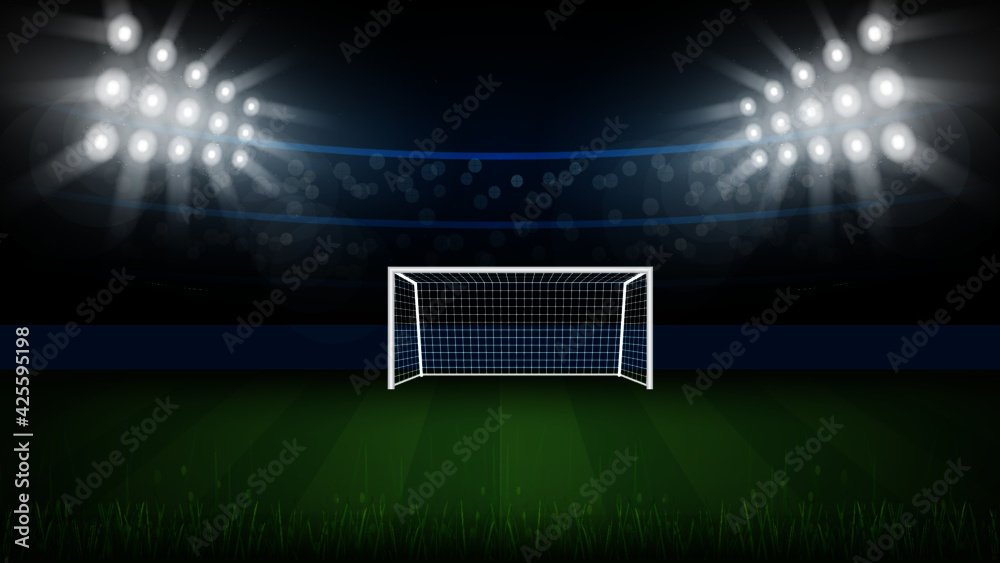 empty football stadium field, filled tribunes before start match flat ...