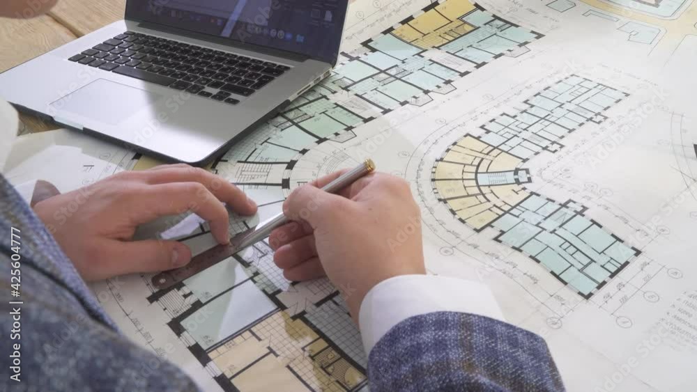 Man Architect Designer Create Architectural Design For Building Real ...